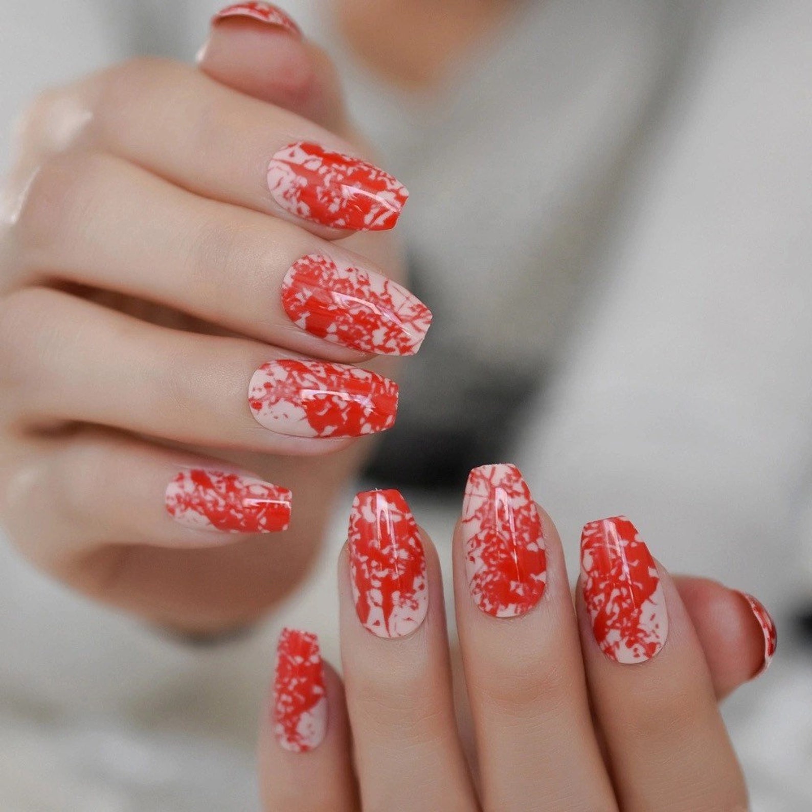 Red Splatter Press on Nails 24 Pc Fake False Nail Kit Set - Etsy