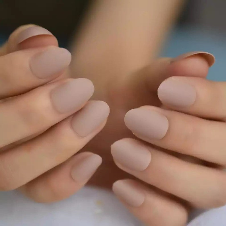 Tan Brown Matte Short Oval Press On Nails Fake False 24 Pc Set Etsy