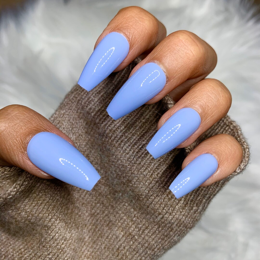 28 Pcs Periwinkle Press on Nails Coffin Mid Coffin Nails, Nails Press ...