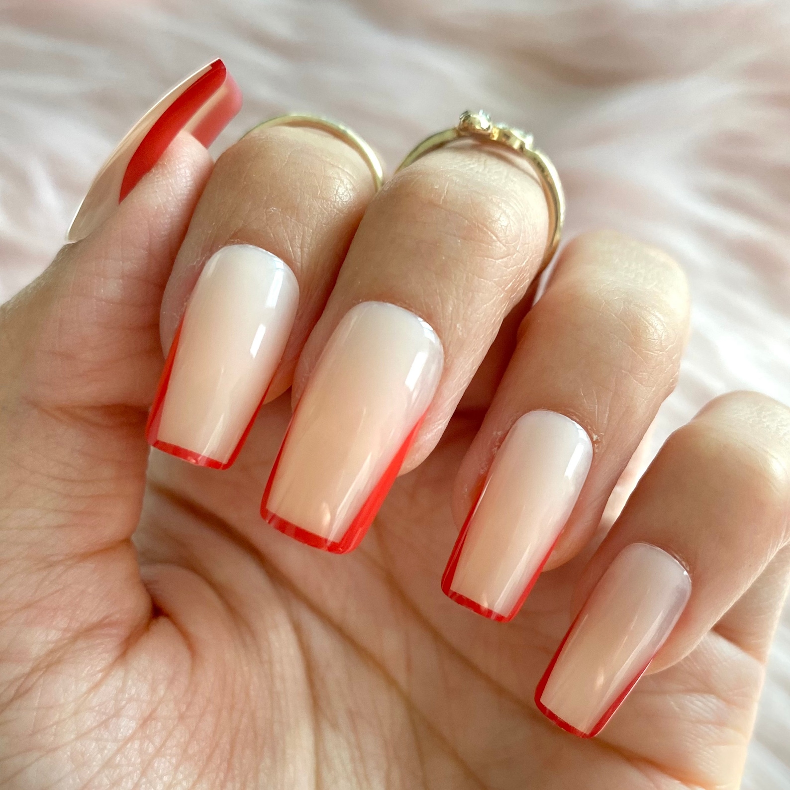 Francés rojo delgado medio cuadrado prensa en las uñas 24 Pc | Etsy
