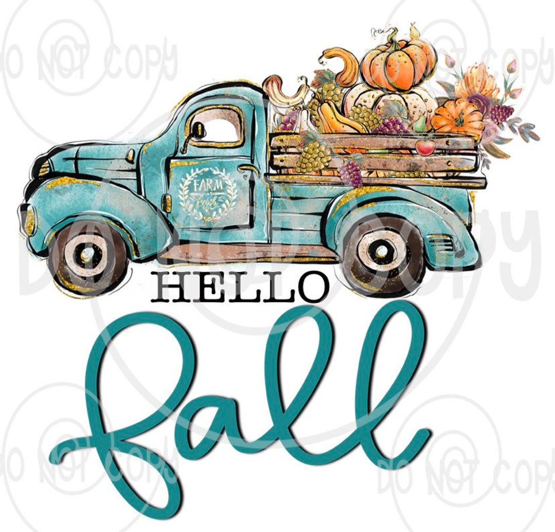 Hello Fall Turquoise Truck Art Print /halloween Fall Design/ DIY ...