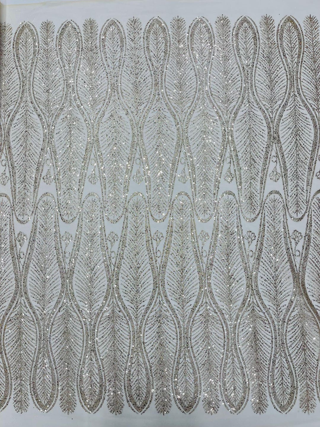 Feather Glitter Damask Design on A Mesh Lace Fabric. Champagne - Etsy