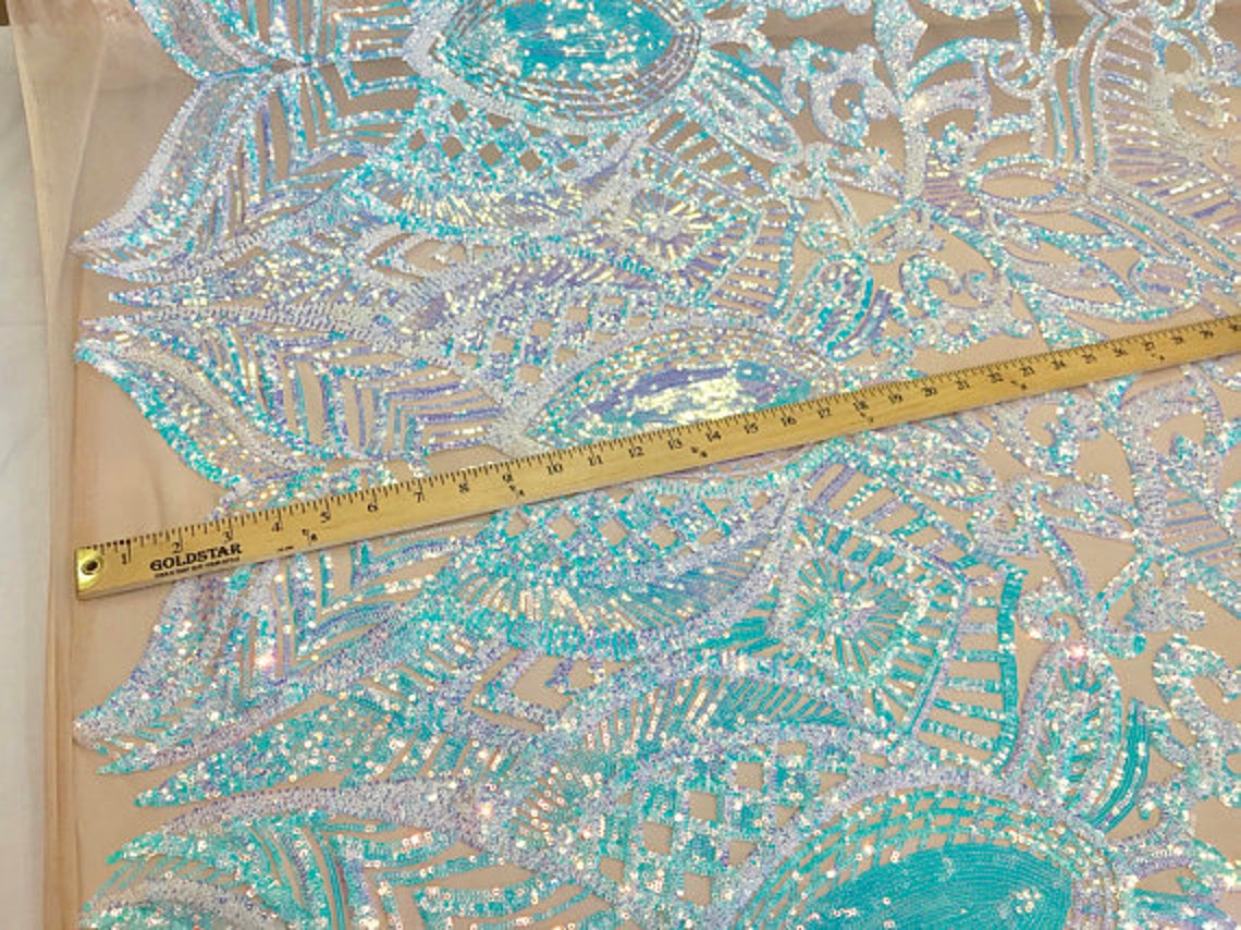 Geometric Pearl Sequins on Power Mesh Fabric Iridescent by the Yard ...