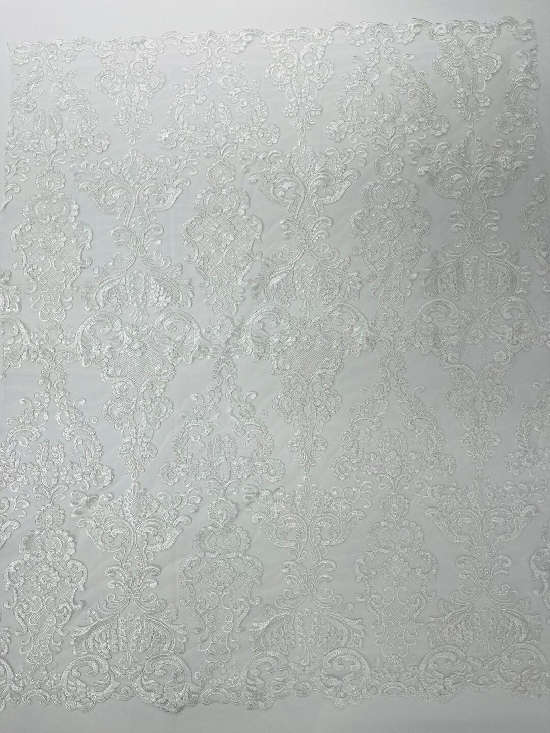 Damask Embroidery Design With Sequins on A Mesh Lace Fabric. White - Etsy