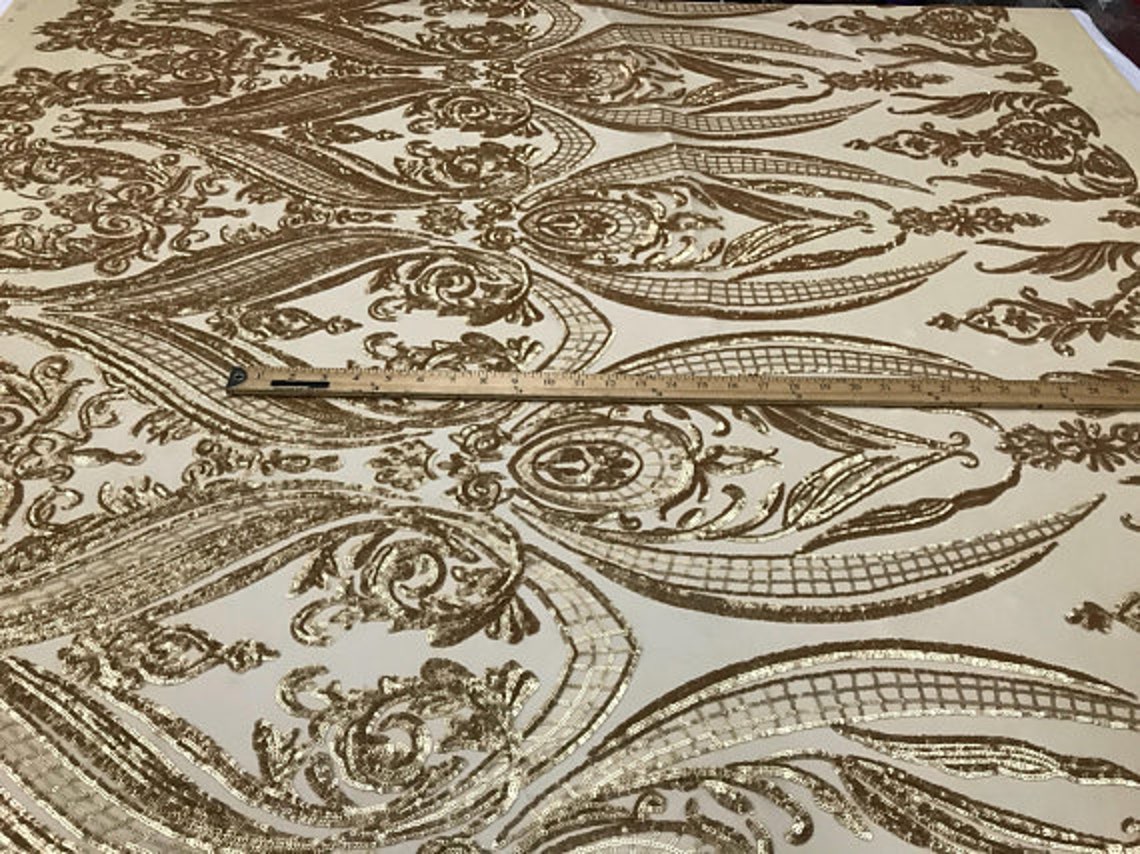 Geometric Archangel Damask Sequins on Stretch Power Mesh Fabric by the ...