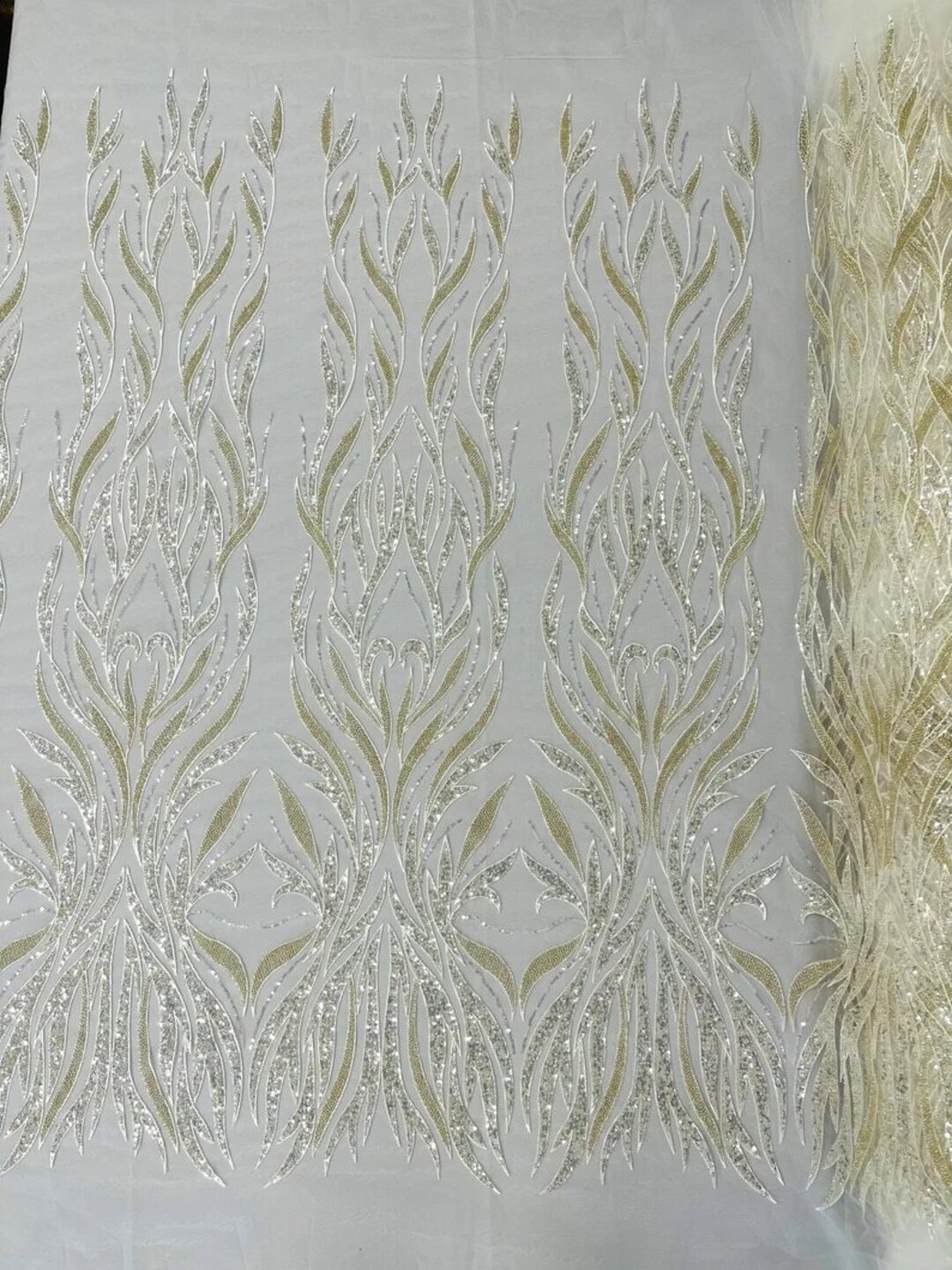 Royalty Fabrics Fashion Damask Hand Beaded Design Embroider on a Mesh ...