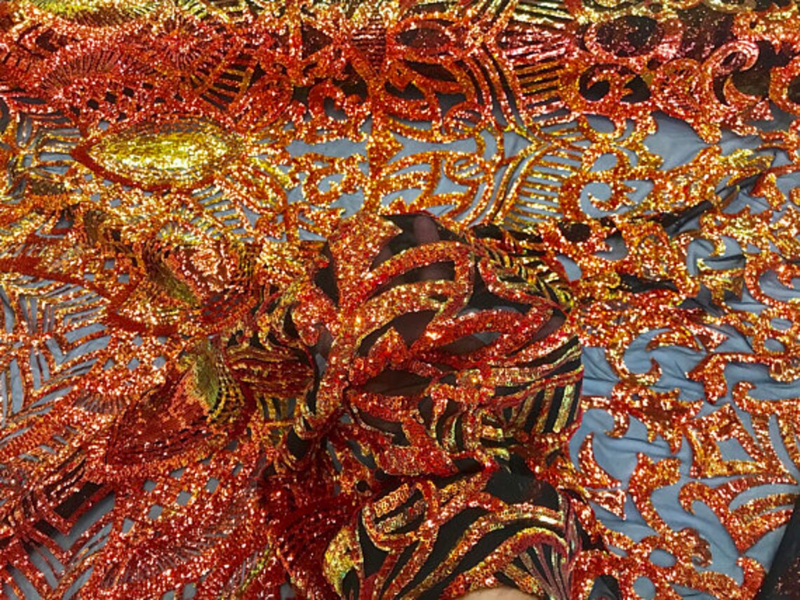 Geometric Pearl Sequins on Power Mesh Fabric Iridescent by the Yard ...