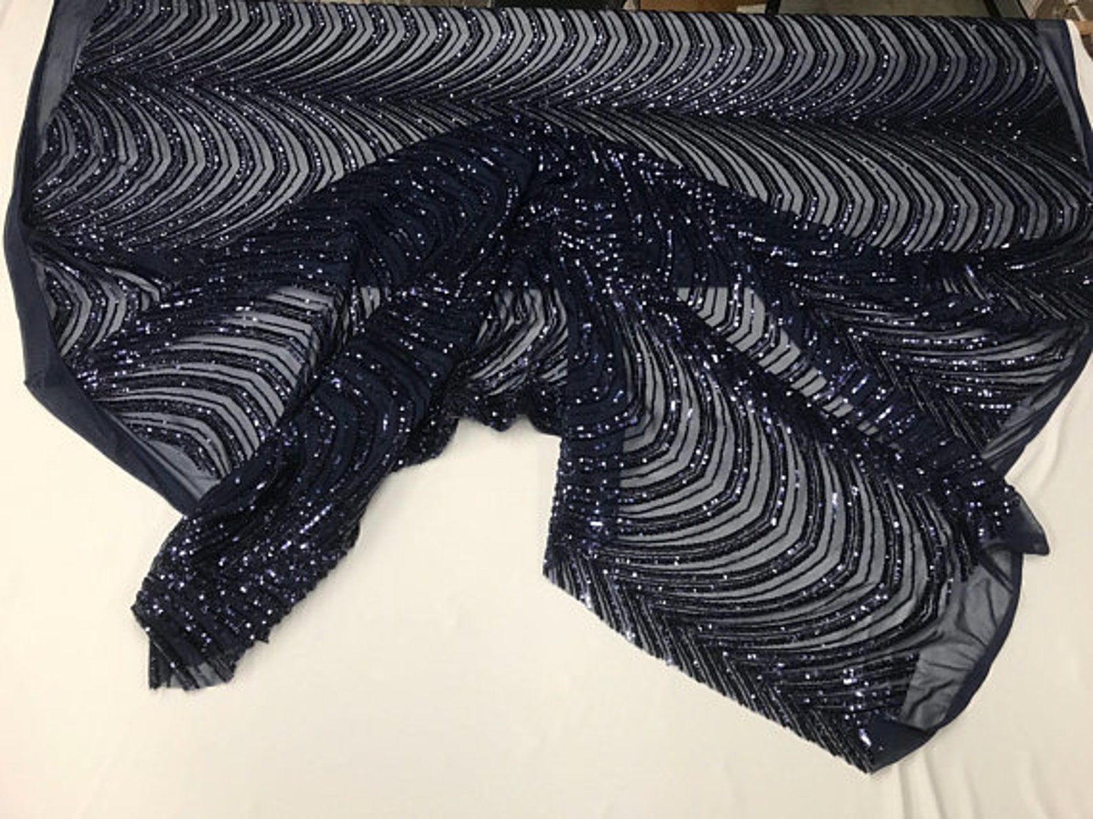 Wavy Curl Sequins on 4 Way Stretch Mesh Fabric by the Yard - Etsy