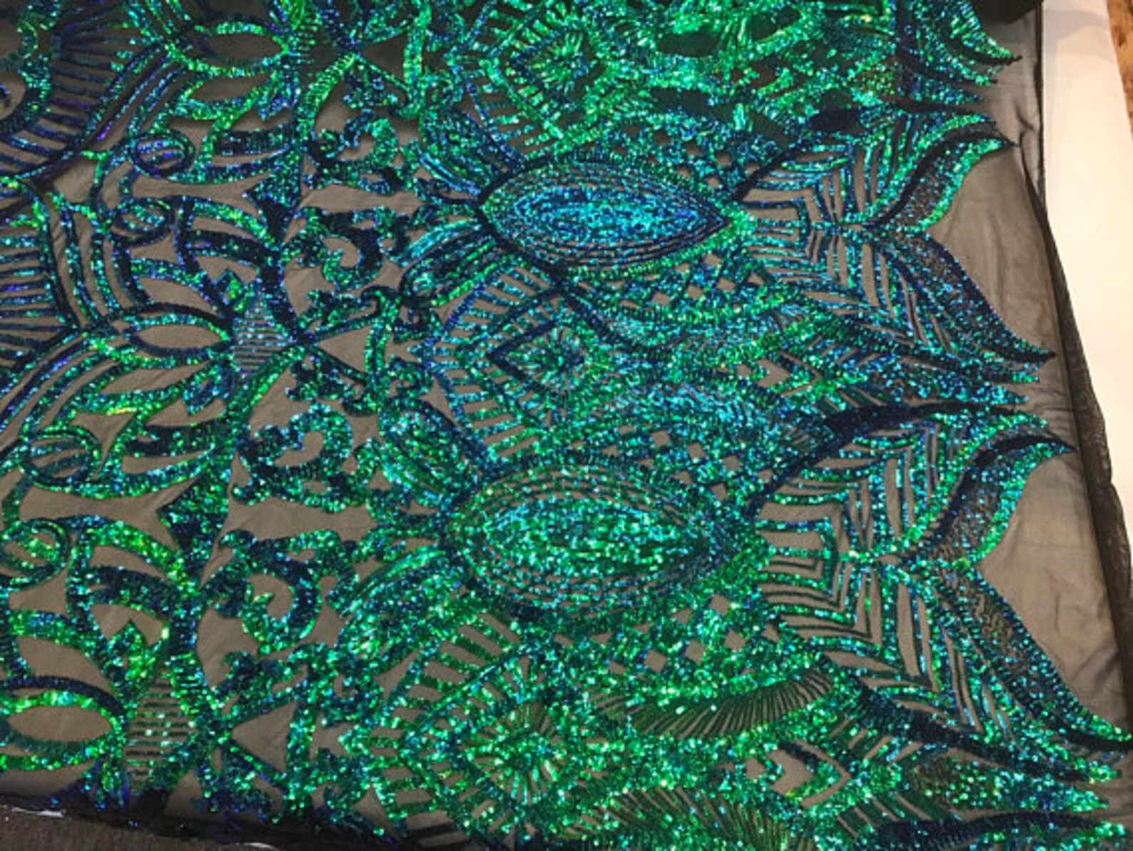 Geometric Pearl Sequins on Power Mesh Fabric Iridescent by the Yard ...