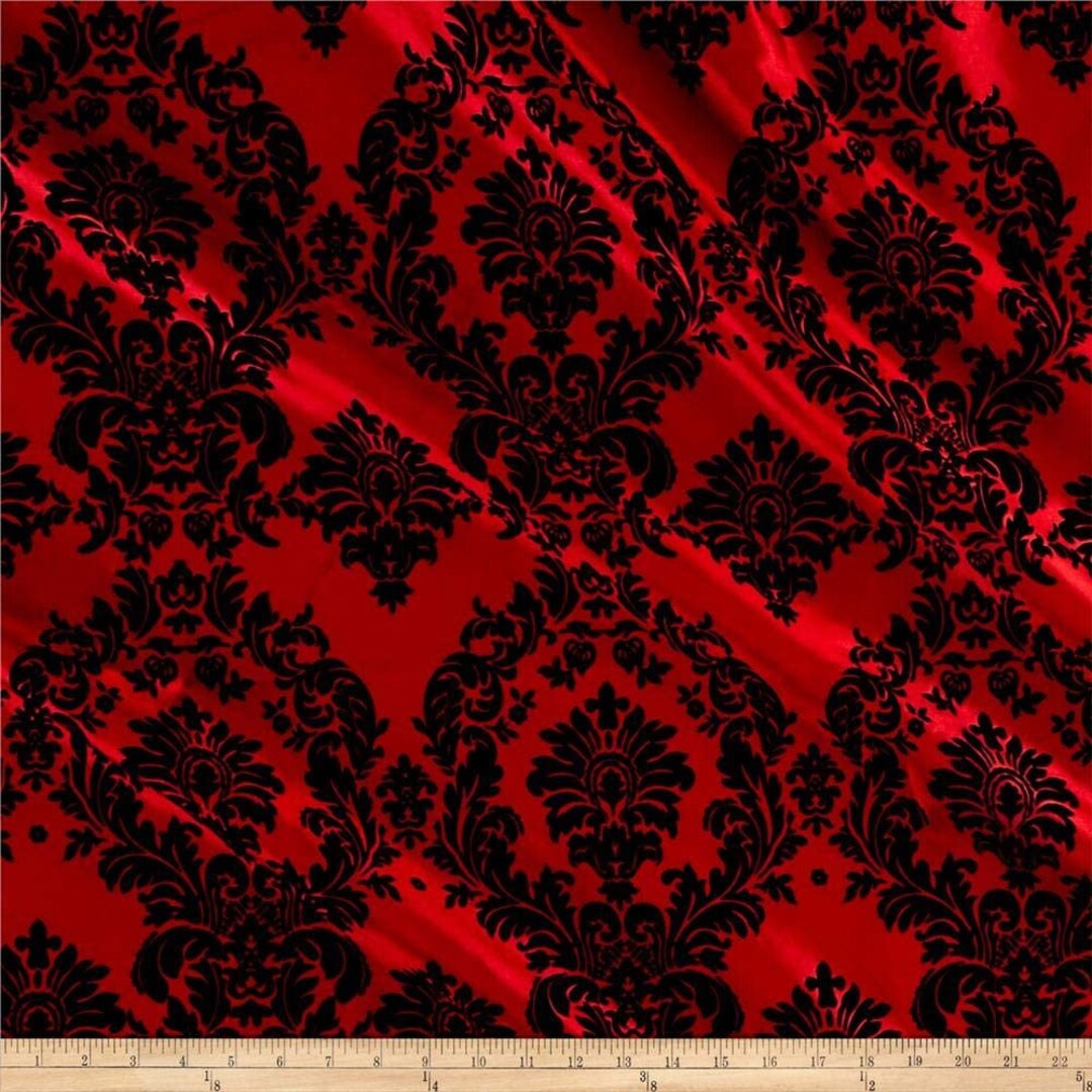 Royalty Flocked Damask Taffetta Red/black, Fabric by the Yard - Etsy