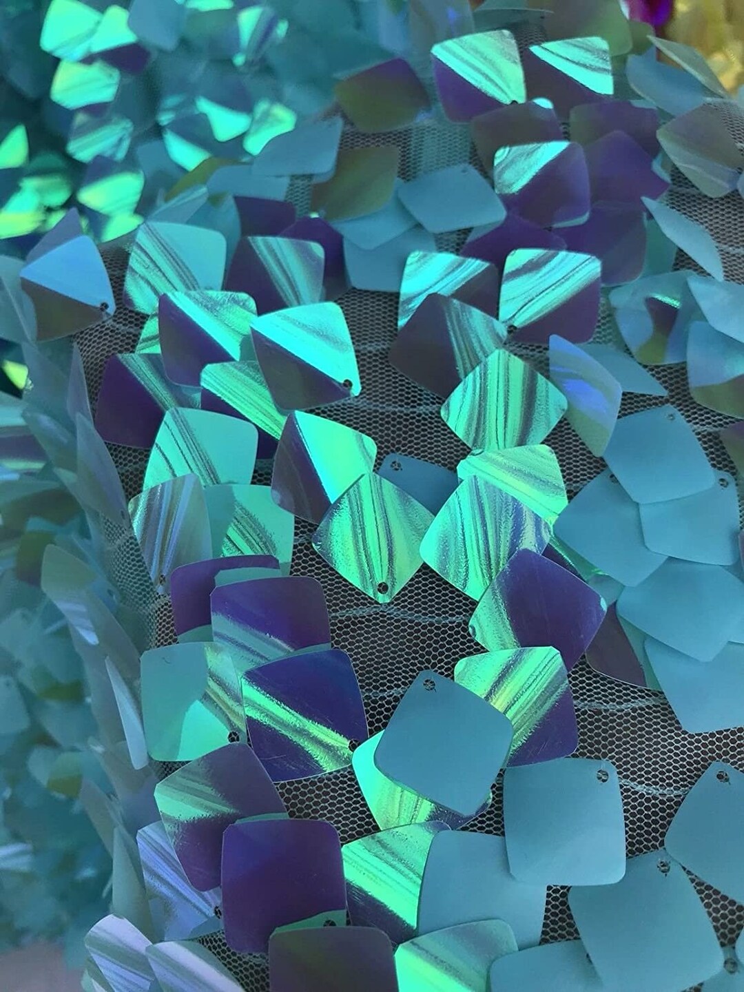 Aqua Iridescent Sequins-dragon Scales Embroider on a Mesh-sold by the ...