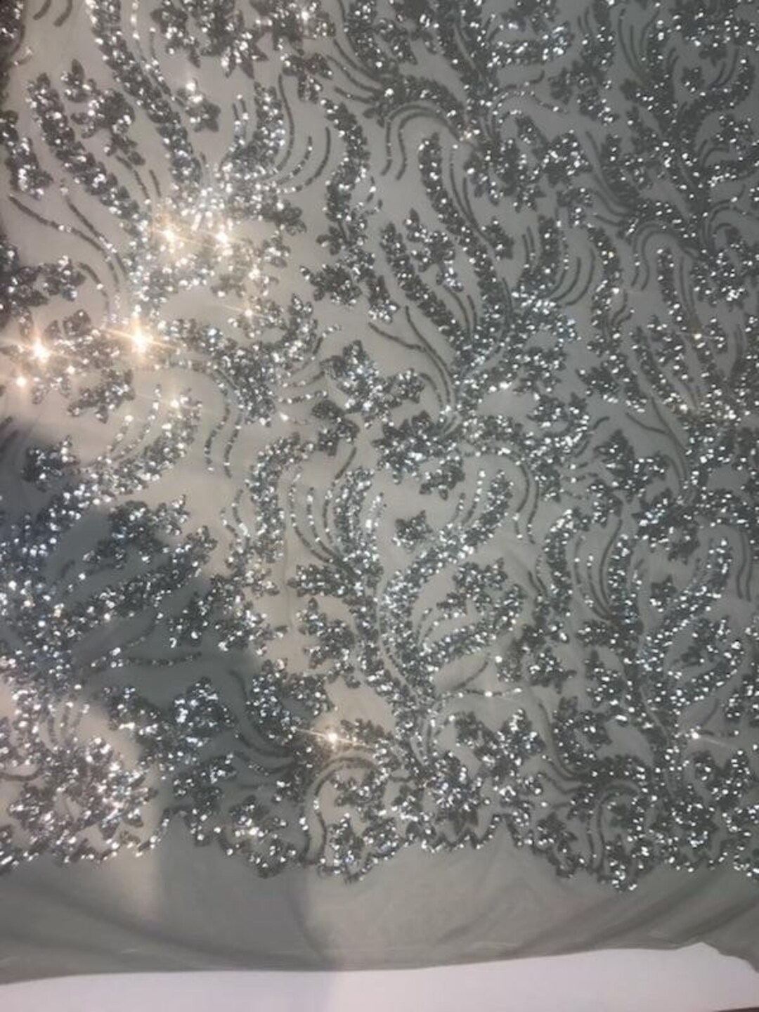 Disco Flowery Sequins on Mesh Fabric by the Yard Used for -dress-bridal ...