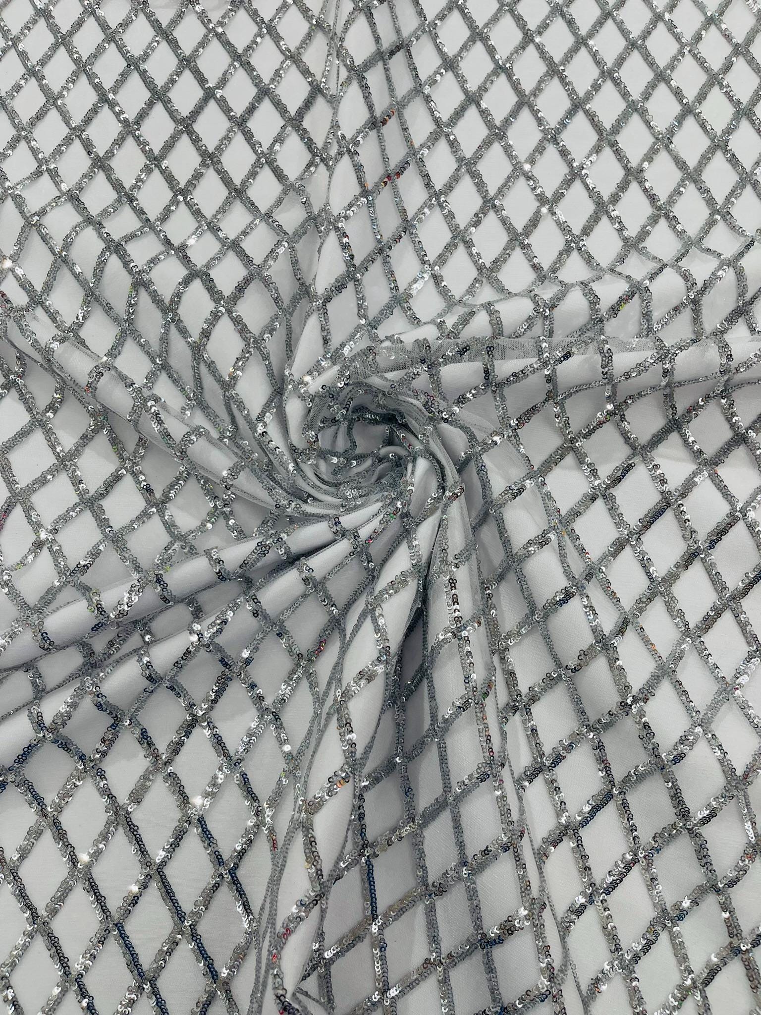Diamond Design Mini Glitz Sequins on A Mesh Fabric. Silver - Etsy
