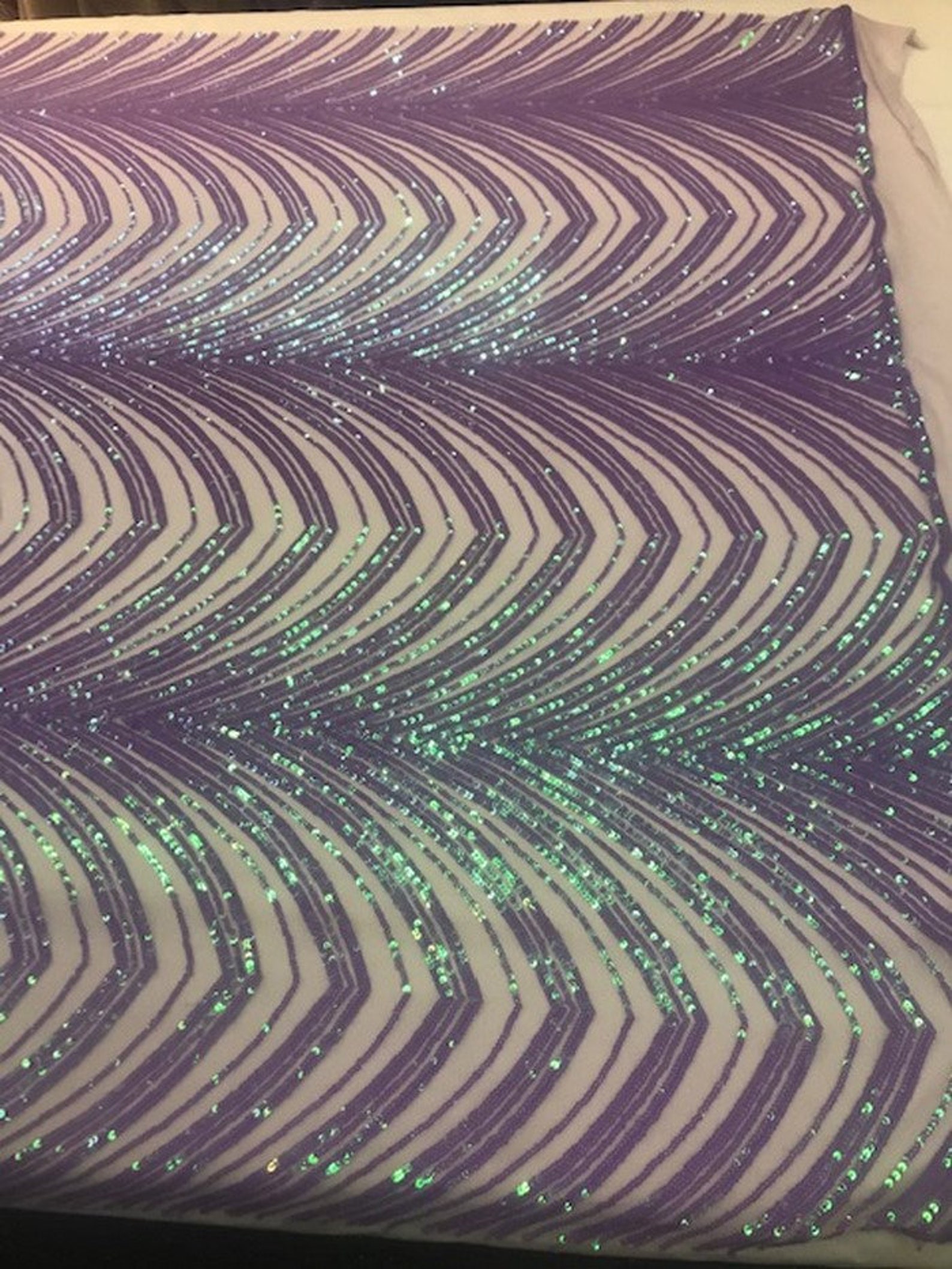Wavy Curl Sequins on 4 Way Stretch Mesh Fabric by the Yard - Etsy