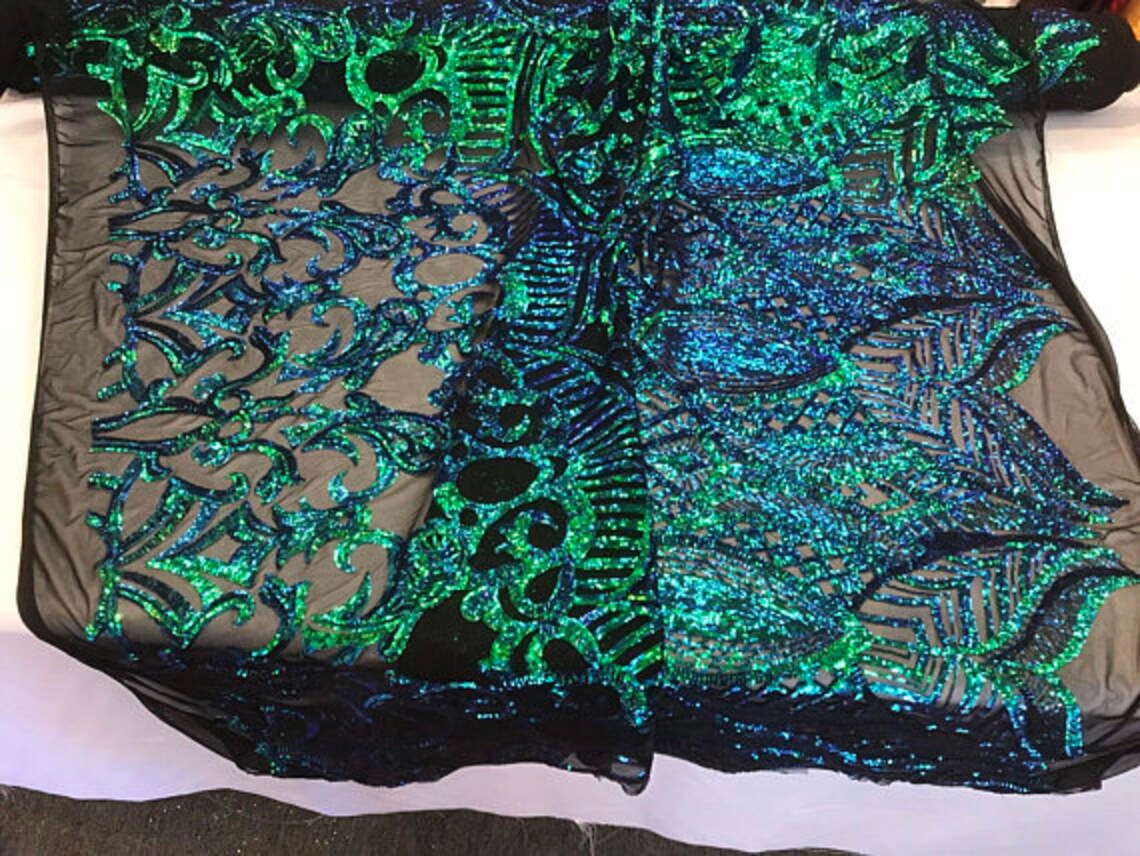 Geometric Pearl Sequins on Power Mesh Fabric Iridescent by the Yard ...