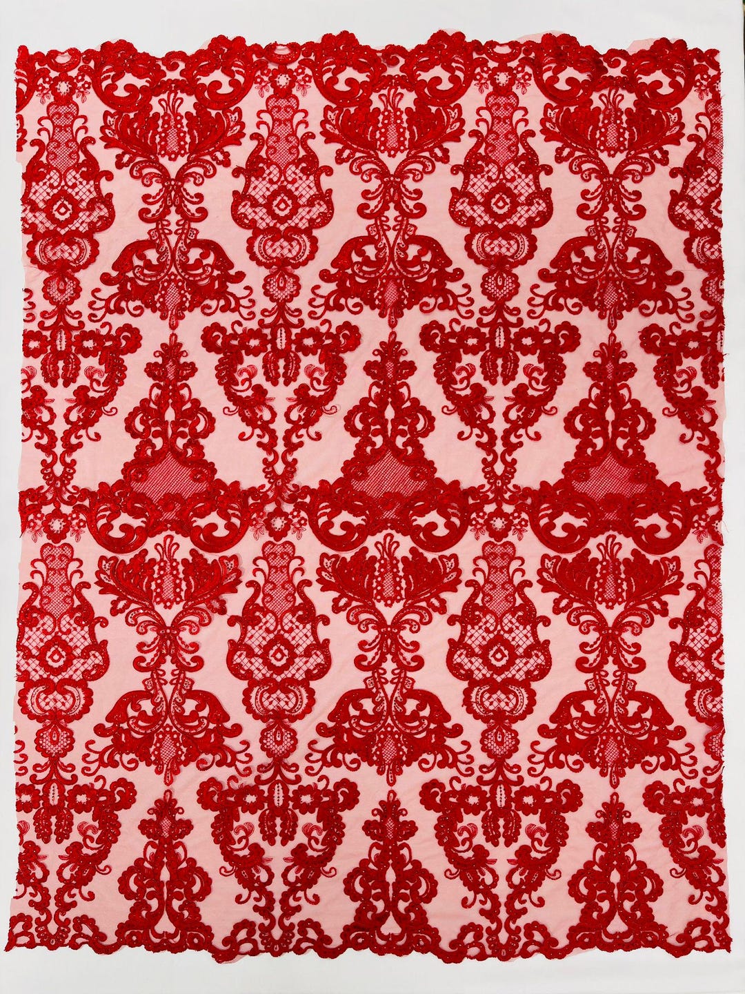 Damask Embroidery Design With Sequins on A Mesh Lace Fabric. Red - Etsy