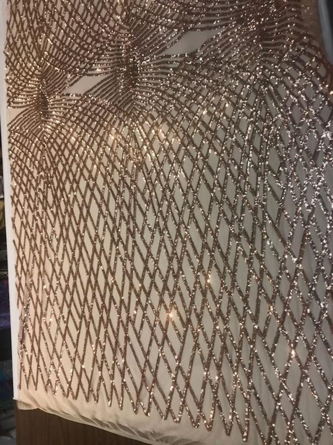 Princess Diamond Shiny Sequins on Mesh Fabric by the Yard Used for ...