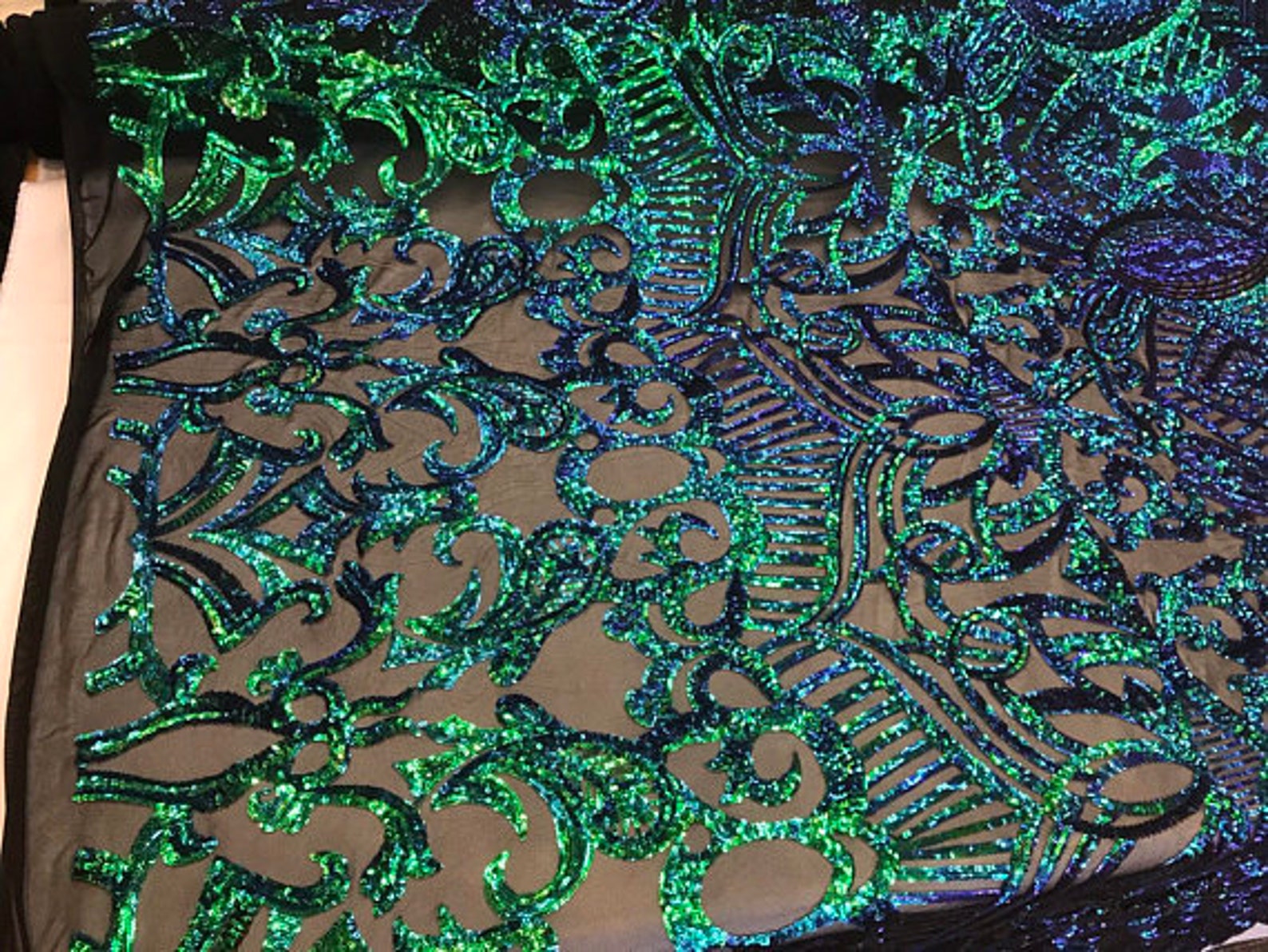 Geometric Pearl Sequins on Power Mesh Fabric Iridescent by the Yard ...
