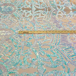 Geometric Pearl Sequins on Power Mesh Fabric Iridescent by the Yard ...