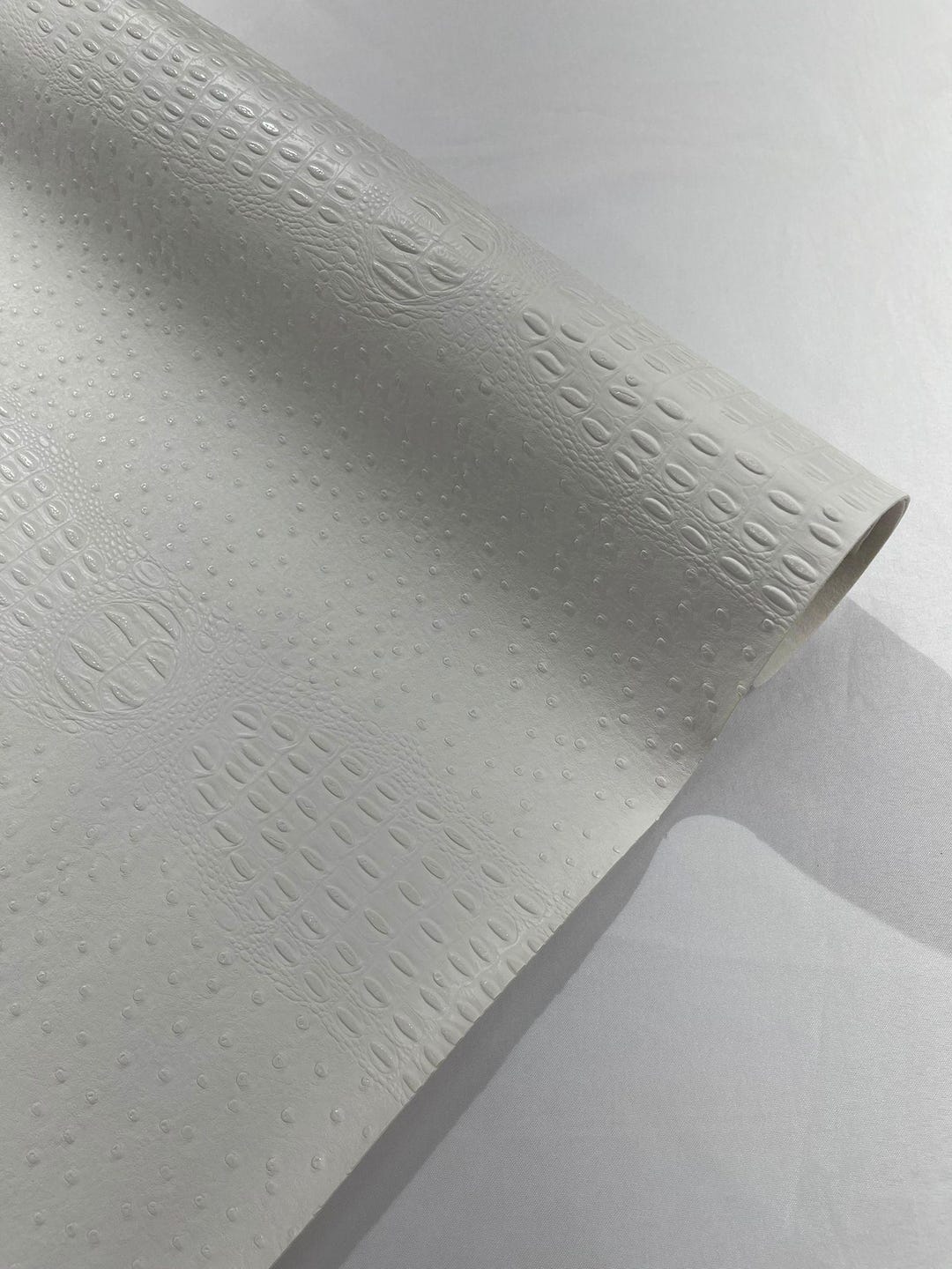 White 54" Wide Ostrich/gator 2 Tone Fake Leather Upholstery, 3D ...