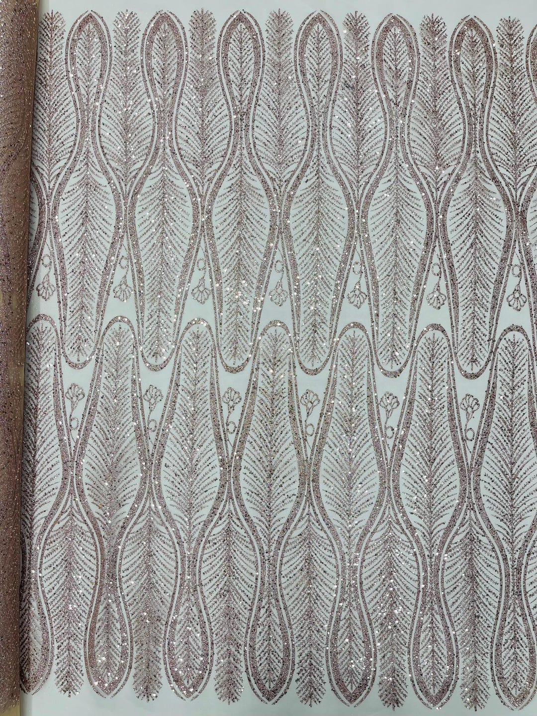 Feather Glitter Damask Design on A Mesh Lace Fabric. Blush Pink - Etsy