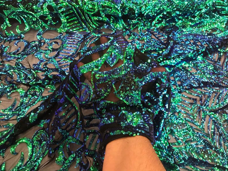 Geometric Pearl Sequins on Power Mesh Fabric Iridescent by the Yard ...