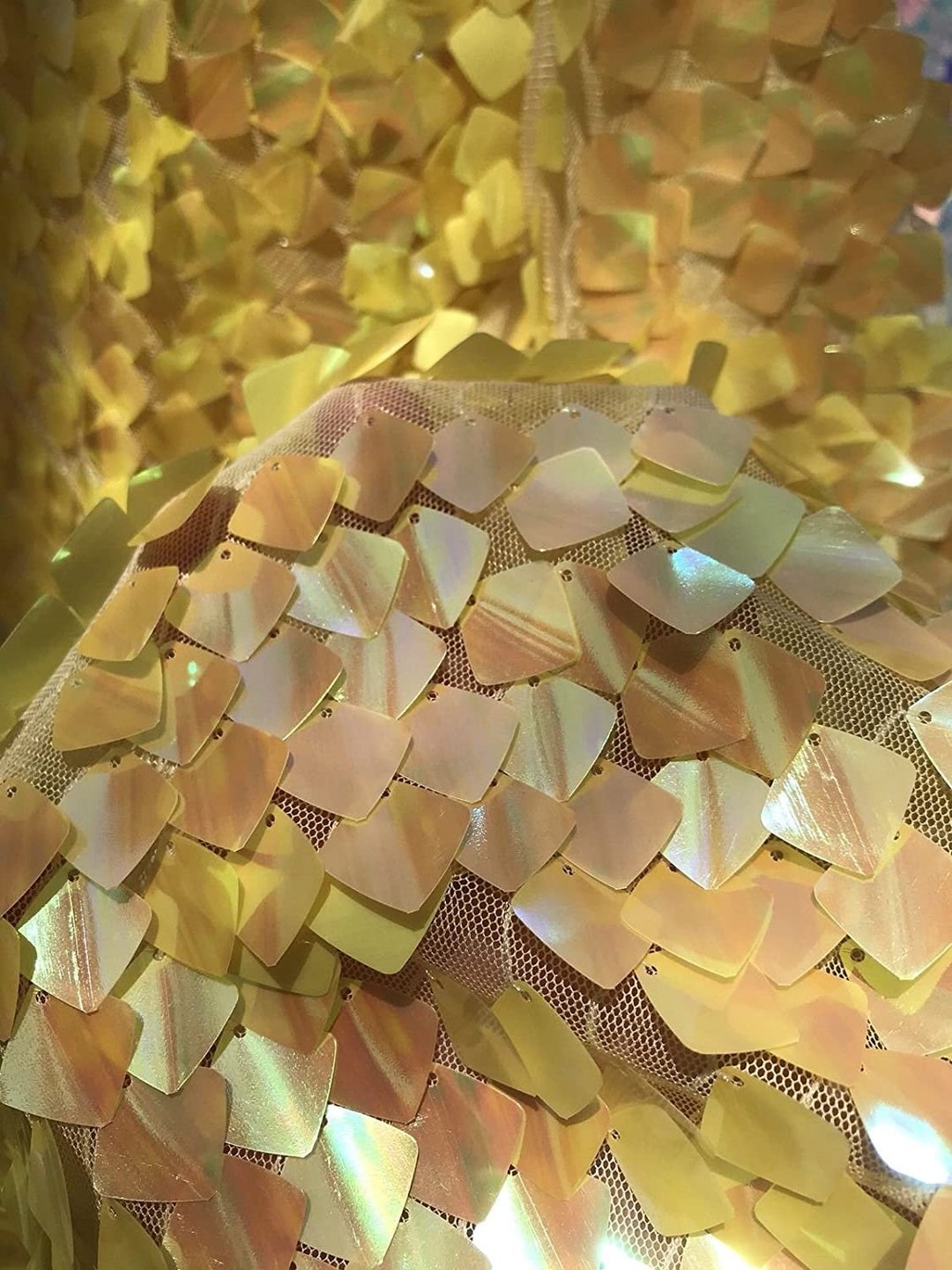 Yellow Iridescent Sequins-dragon Scales Embroider on a Mesh-sold by the ...