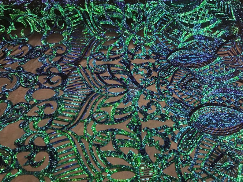 Geometric Pearl Sequins on Power Mesh Fabric Iridescent by the Yard ...