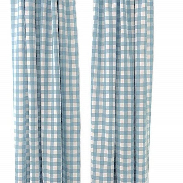Blue and White Checked Curtains - Etsy