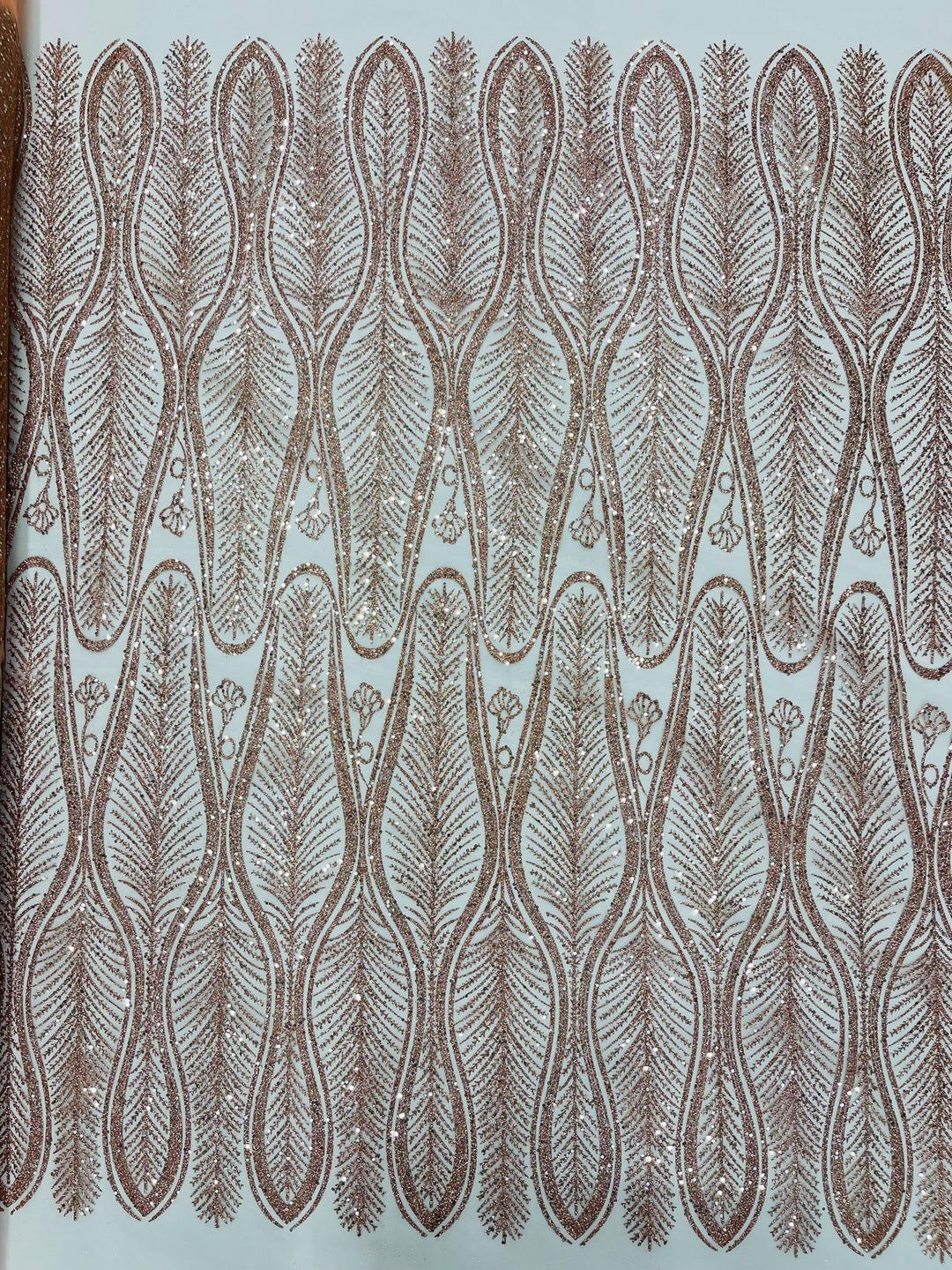 Feather Glitter Damask Design on A Mesh Lace Fabric. Rose Gold - Etsy