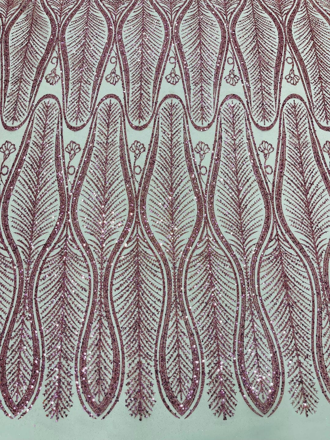 Dusty Rose Feather Glitter Damask Design on A Mesh Lace Fabric. - Etsy