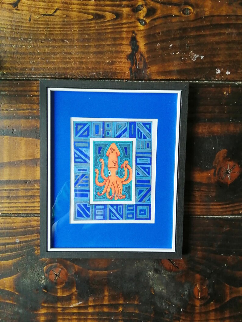 Cartoon Squid With Blue Border - Etsy