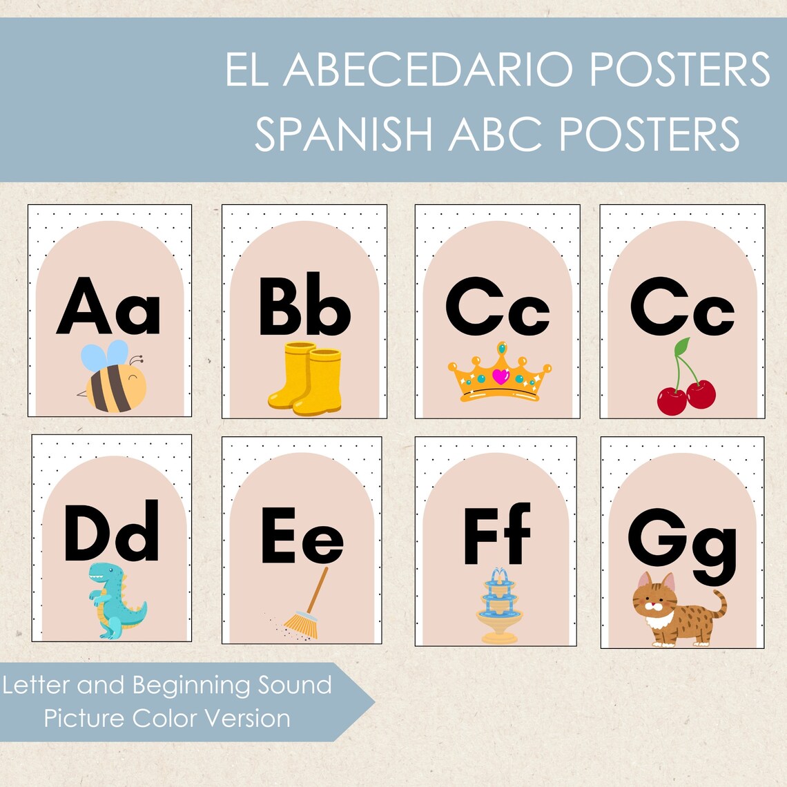 Spanish Alphabet Printable Posters, Spanish Vocabulary Posters ...