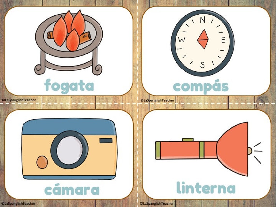 Spanish Camping Vocabulary, Printable Flashcards, Spanish Camping Cards ...