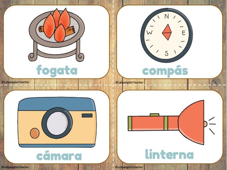 Spanish Camping Vocabulary, Printable Flashcards, Spanish Camping Cards ...
