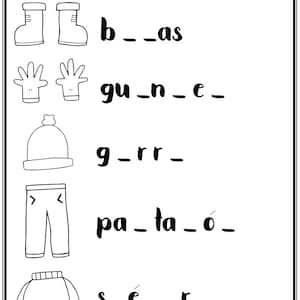 Spanish Winter Clothes Printable Activity Pack, Preschool Spanish ...