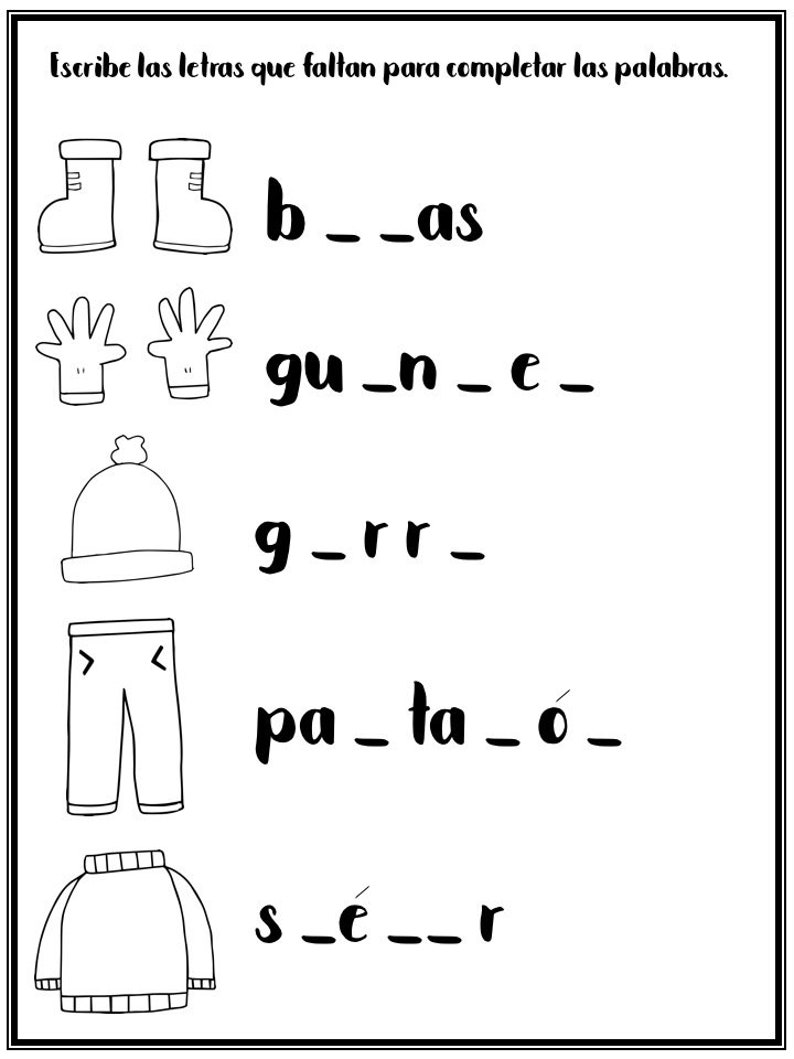 Spanish Winter Clothes Printable Activity Pack, Preschool Spanish ...