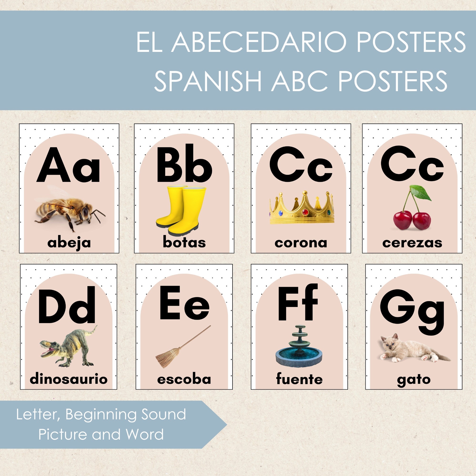 Spanish Alphabet Printable Posters, Spanish Vocabulary Posters ...