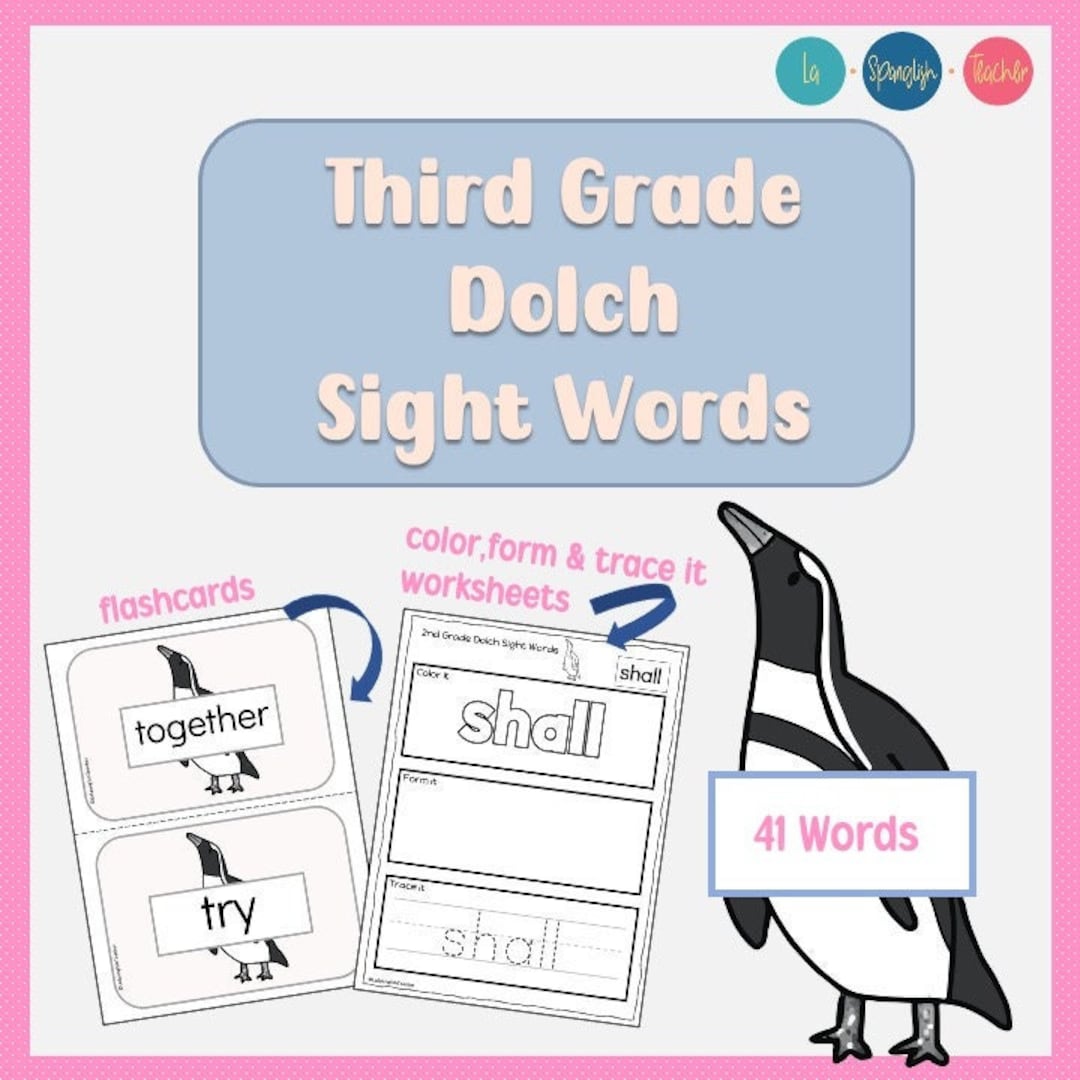 Third Grade Dolch Sight Words Flashcards and Worksheets Learn - Etsy