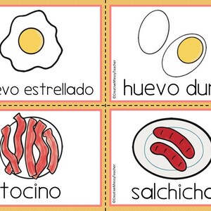 Spanish Breakfast Vocabulary Printable Flashcards, Spanish Word Wall ...