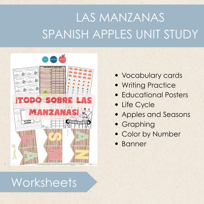 Spanish Apples Unit Study | Vocabulary Cards, Worksheets (PDF) - Etsy