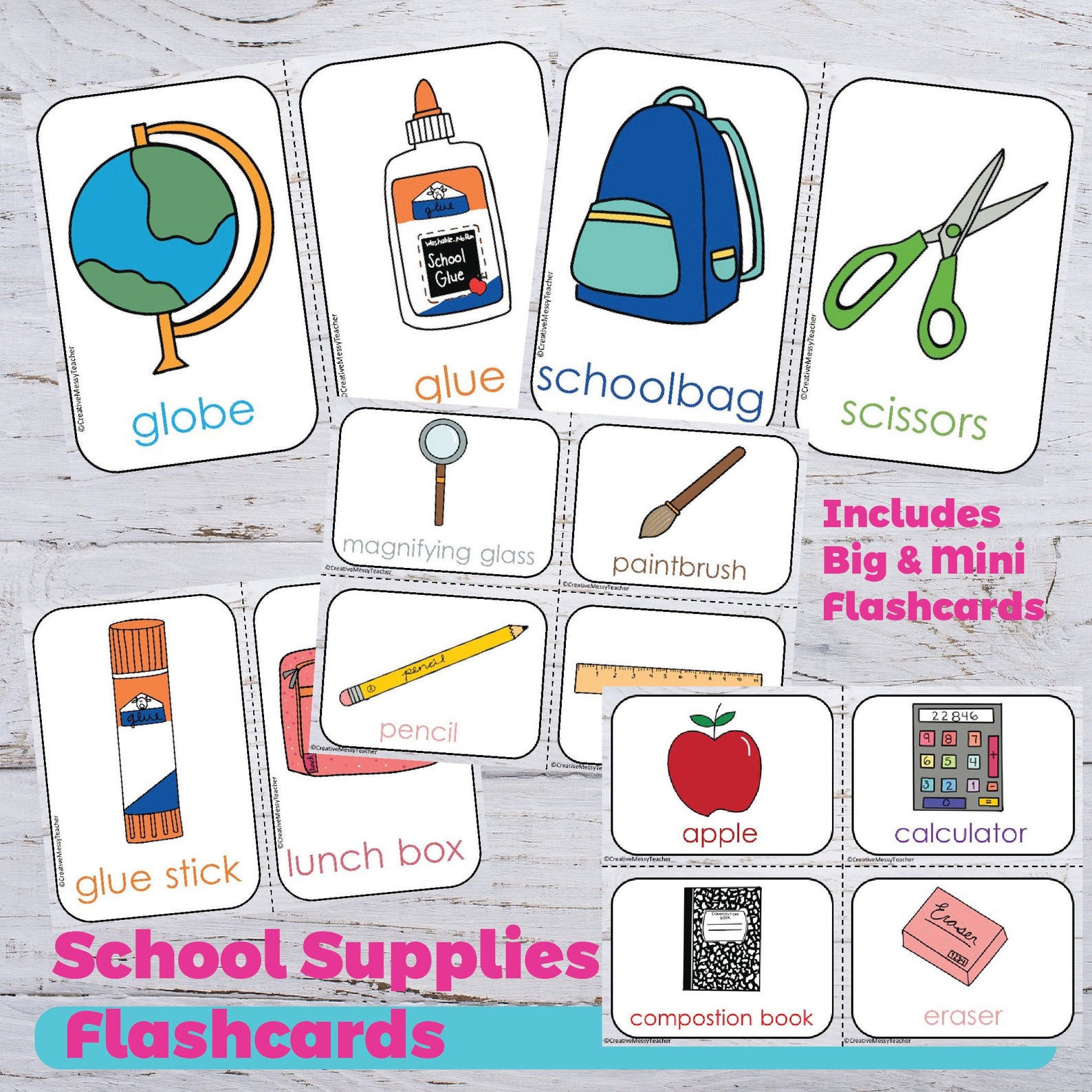 School Supplies Flashcards Card Games for Kids Preschool | Etsy