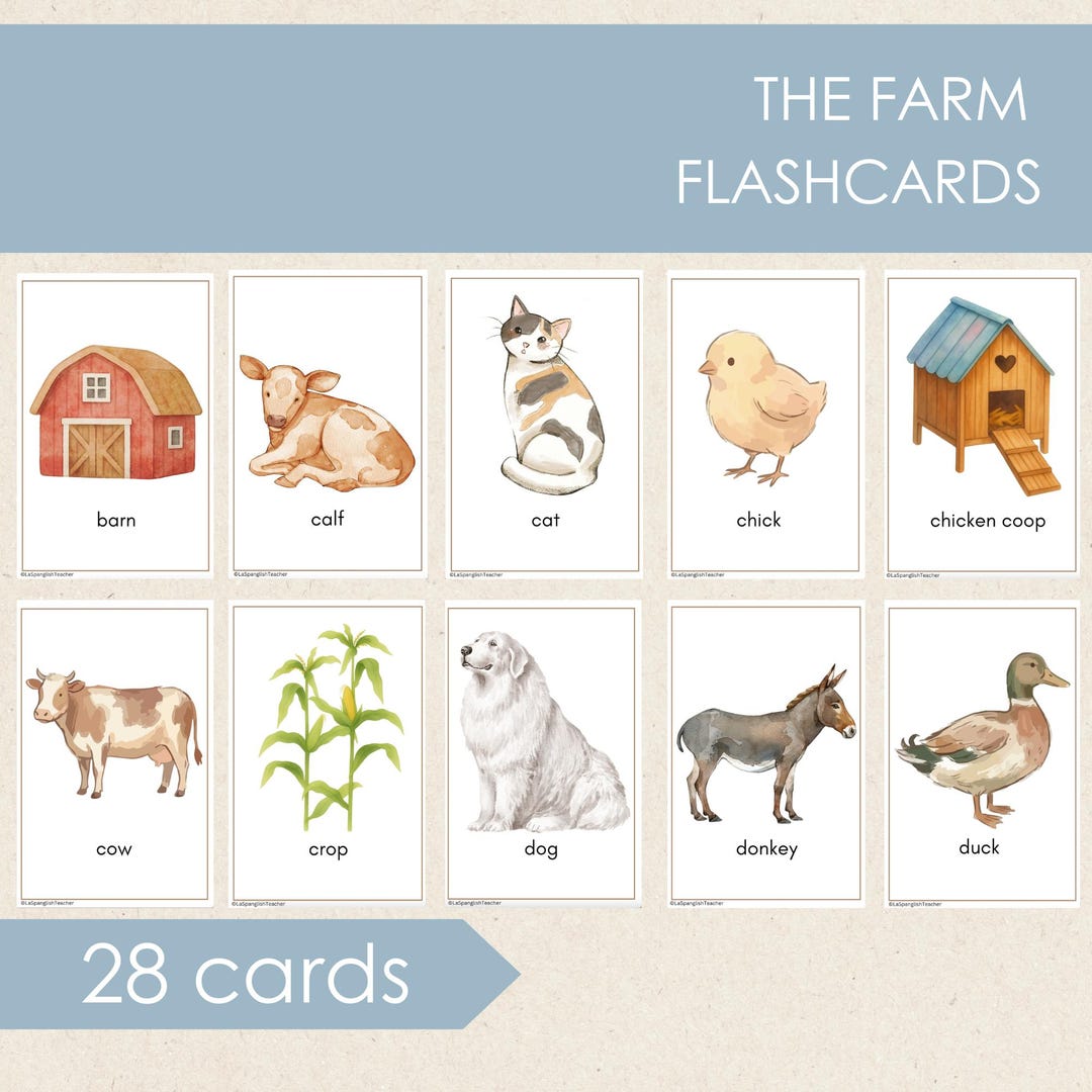 Farm Flashcards PDF Printable - Montessori Cards - Etsy