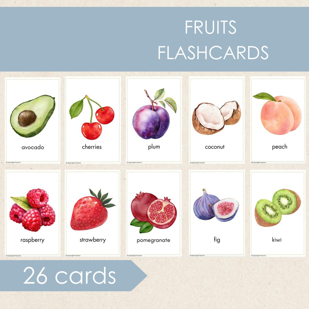 Fruits Flashcards, Educational Printable Cards, Fruits Vocabulary Cards ...