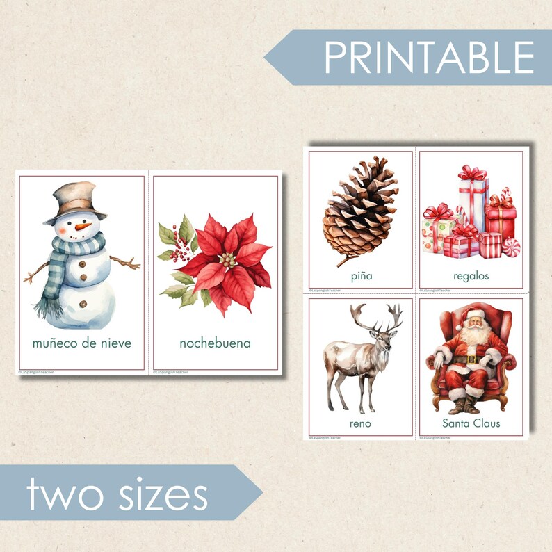 Spanish Christmas Flashcards, Montessori Learning (PDF) - Etsy