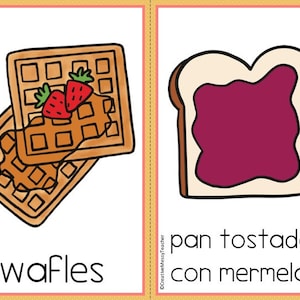 Spanish Breakfast Vocabulary Printable Flashcards, Spanish Word Wall ...