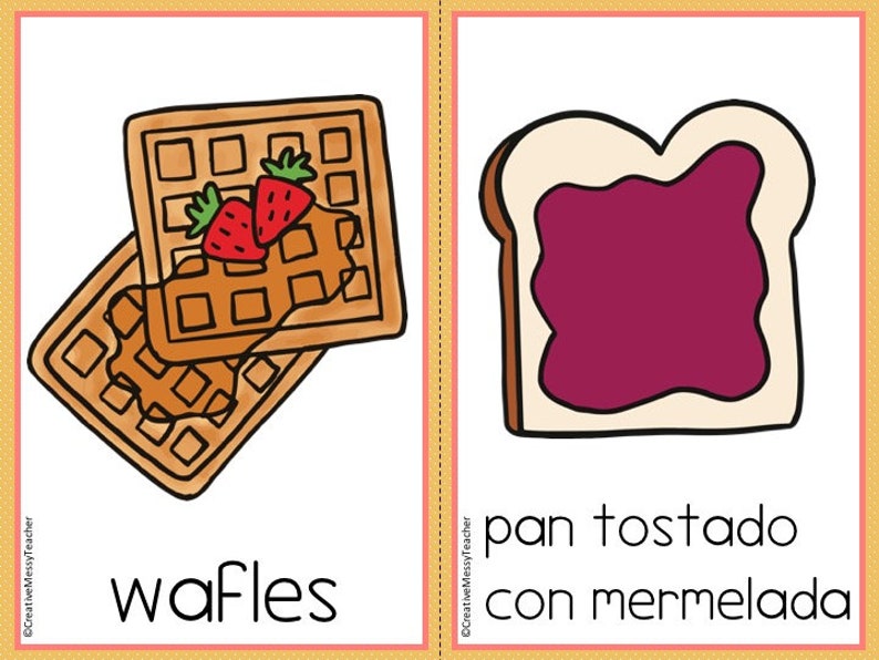 Spanish Breakfast Vocabulary Printable Flashcards, Spanish Word Wall ...