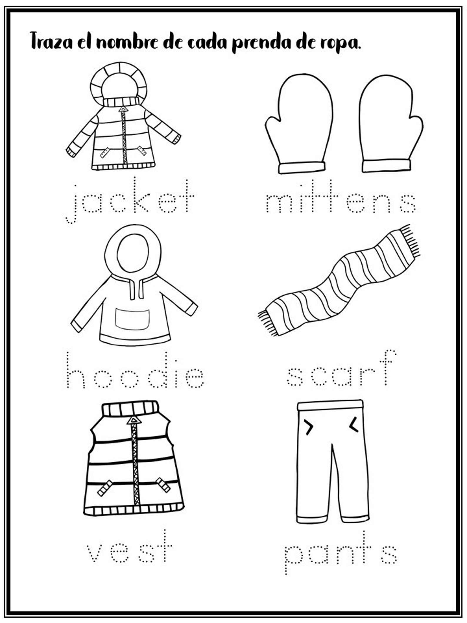 Winter Clothes Printable Activity Pack, Preschool Printables, Tracing ...