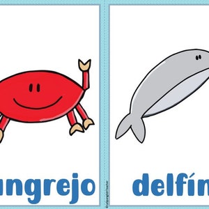 Spanish Sea Animals Printable Flashcards, Spanish Animal Vocabulary ...