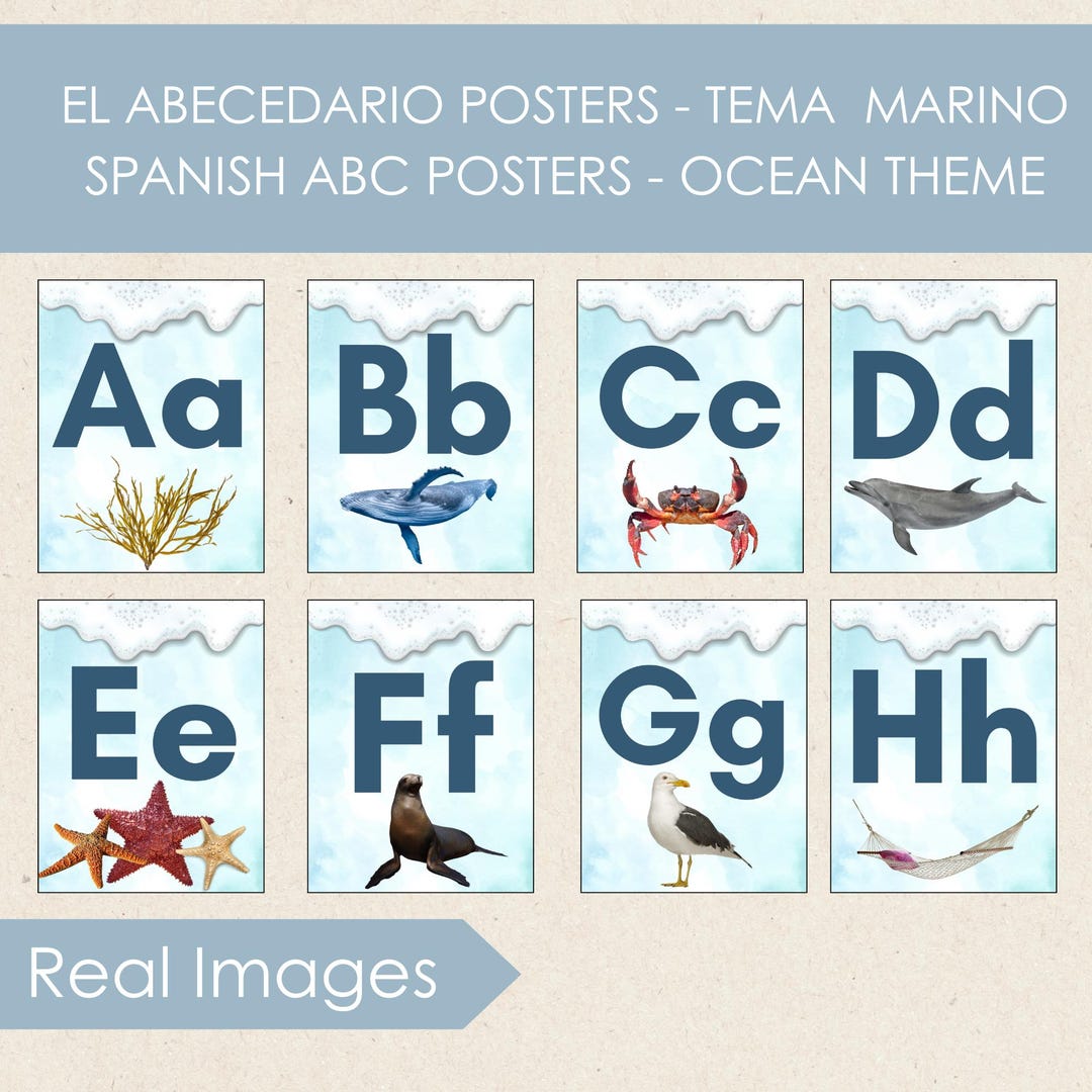 Spanish Alphabet Posters Ocean Theme | Abecedario En Español | Serif ...